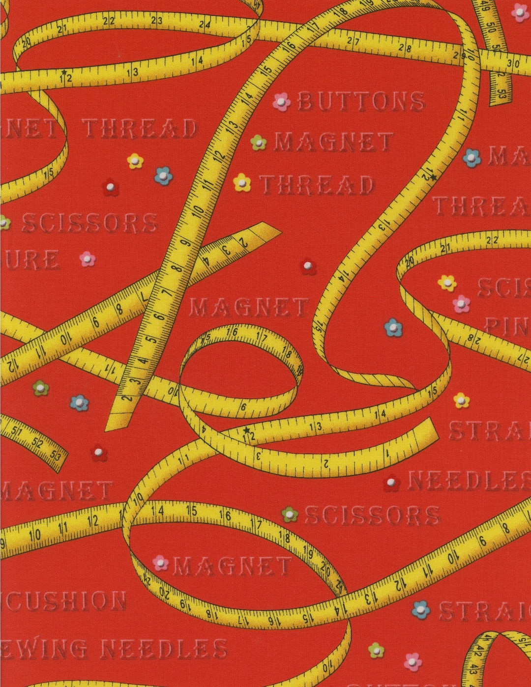 Sew What by Dana Brooks for Henry Glass & Co Red Fabric With Measuring ...