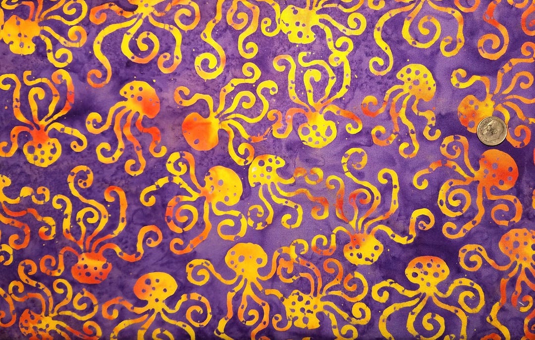 Purple Batik With Yellow and Orange Octopus Batik by the Half Yard - Etsy