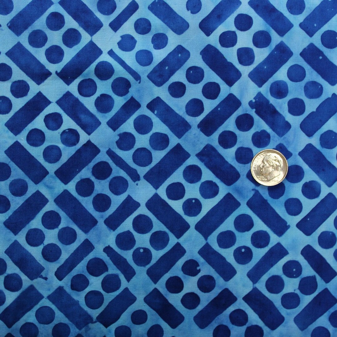 Light Blue Batik With Dark Blue Dotted Geometric Design Batik by the ...