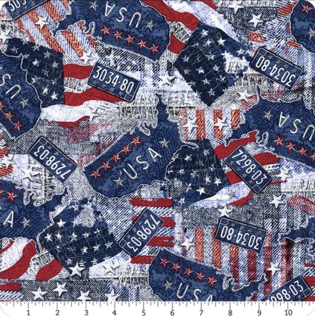 Road Trip Patriotic USA Denim Flag Print by Timeless Treasures Denim ...