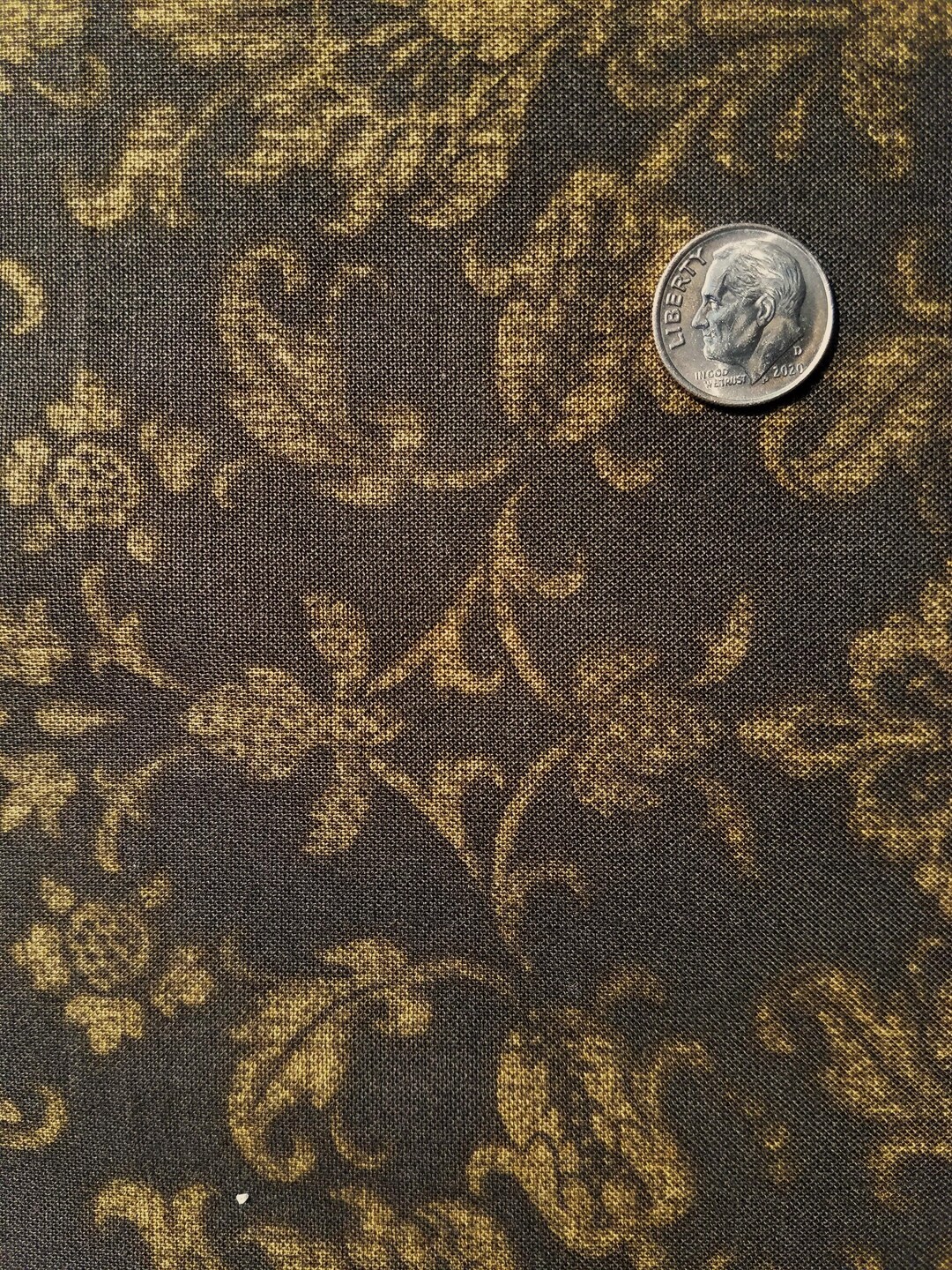 Abundance by P&B Textiles Dark Brown Fabric With Gold Damask Design ...