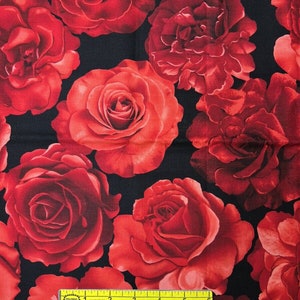 Red Rose Blossom by Timeless Treasures Floral Fabric With Red Roses ...
