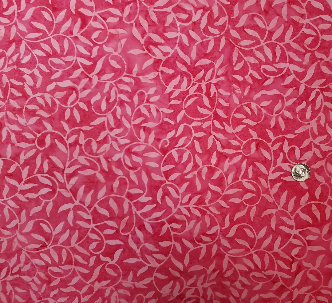 Hot Pink Batik With Light Pink Leaves and Vines Batik by the Half Yard ...