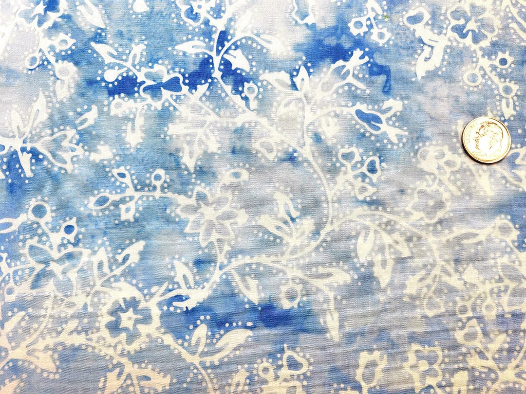 Light Blue Batik With White Floral Print Fabric by the Half Yard - Etsy