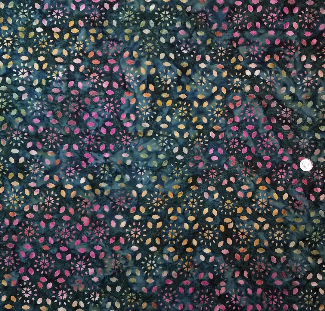 Green Background With Pink, Yellow, Green Print Batik Fabric by the ...