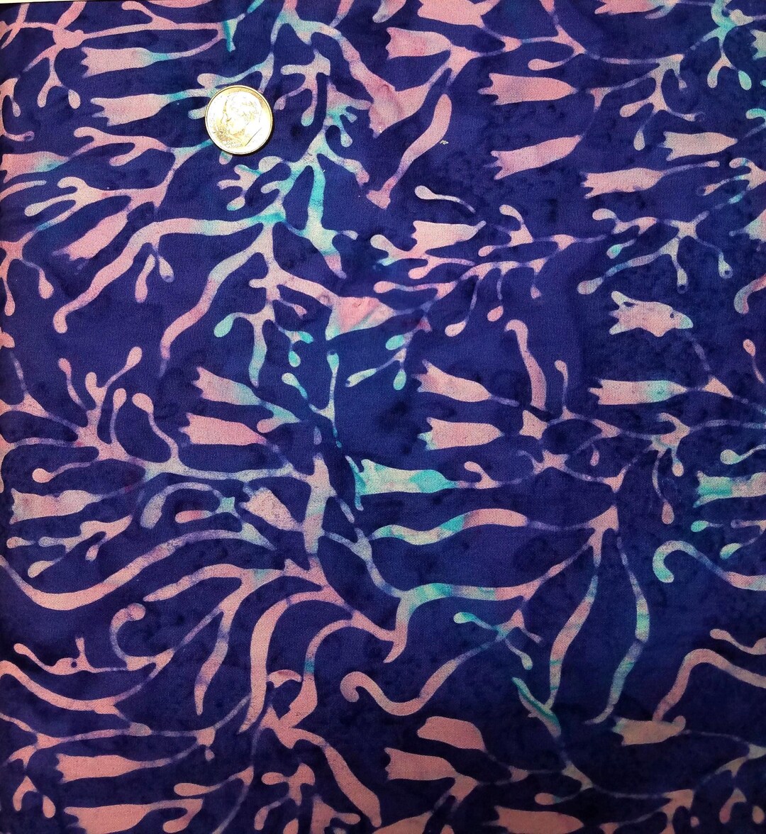 Purple Batik With Aqua Blue and Light Pink Coral Batik by the Half Yard ...