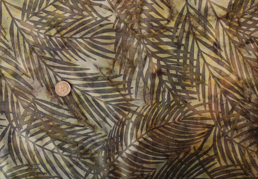 Brown, Yellow, and Green Floral Batik Fabric Palm Leaf Design Batik by ...