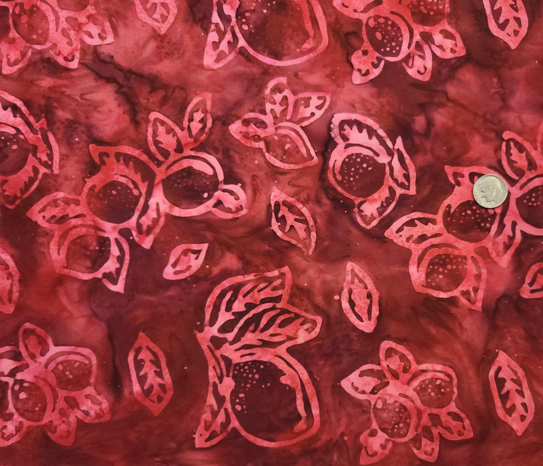 Dark Burgundy and Maroon Batik With Fruit Print Batik by the Half Yard ...