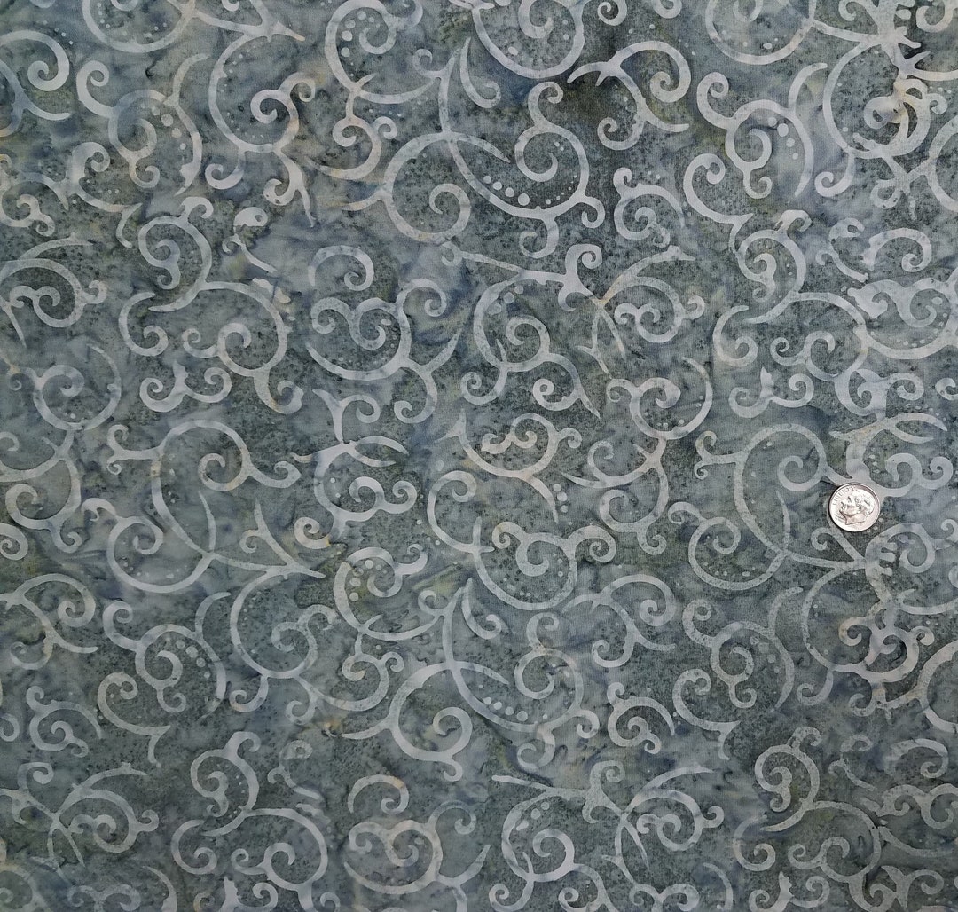 Light Blue and Green Watercolor Batik With Spiral Pattern Batik Fabric ...