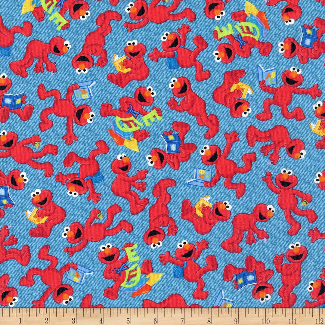 Sesame Street for QT Fabrics Elmo Light Denim Fabric by the Half Yard ...