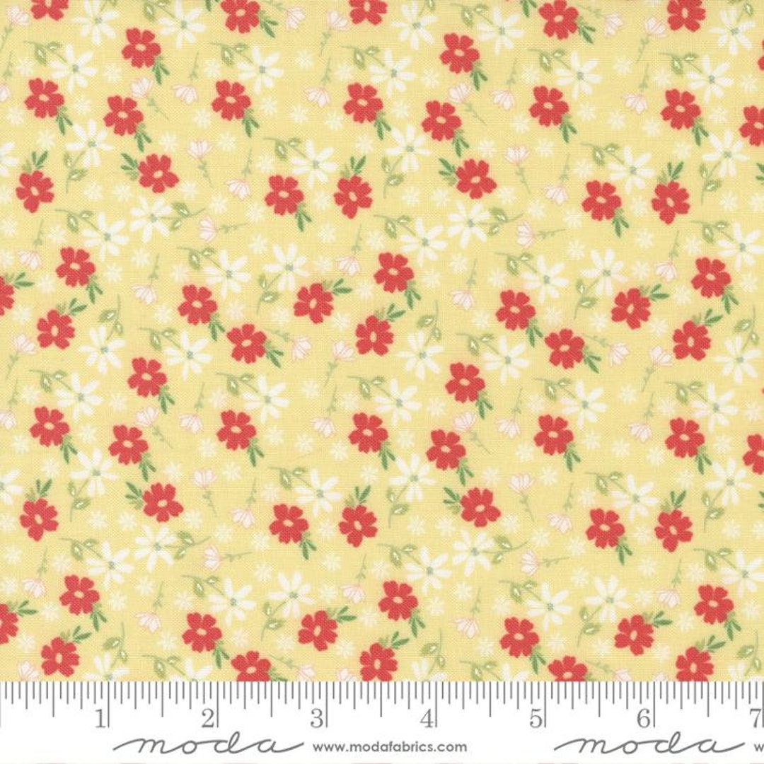 Emma by Sherri & Chelsi for Moda Light Yellow Floral Fabric With Red ...