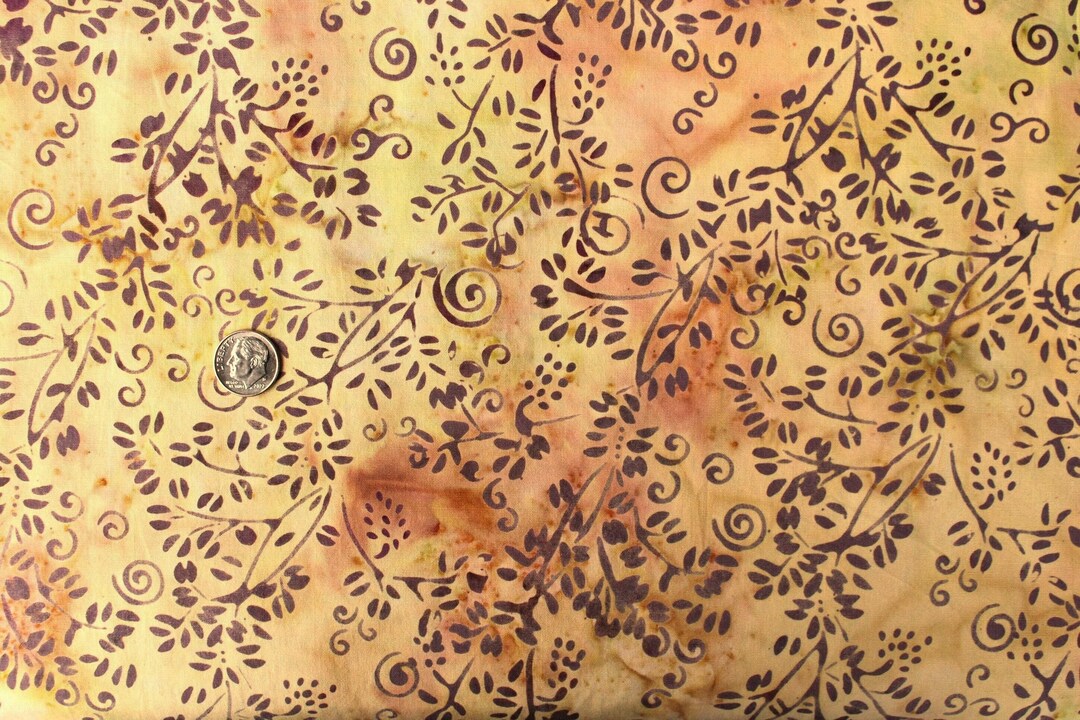 Beige, Pink, and Green Batik With Floral Designs by Mirah Batiks Fabric ...