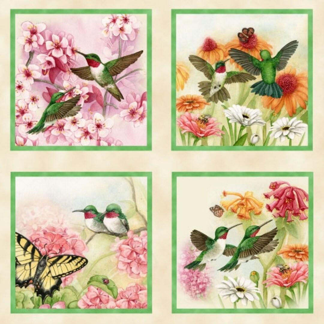 Hummingbirds by Tracy Lizotte for Elizabeth's Studio Cream Floral ...