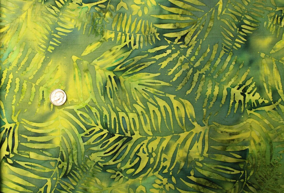 Lime Green and Dark Green Batik With Palm Tree Leaves Batik by the Half ...