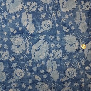 Blue Background With Light Blue Flowers Banyan Batik Fabric by the Half ...