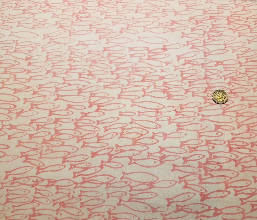 Cream Background With Pink Fish Batik Fabric by the Half Yard - Etsy