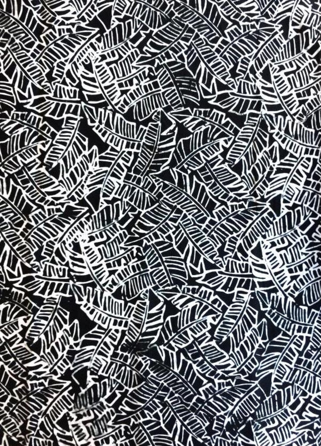 Black Batik With Big White Palm Leaves Batik by the Half Yard - Etsy