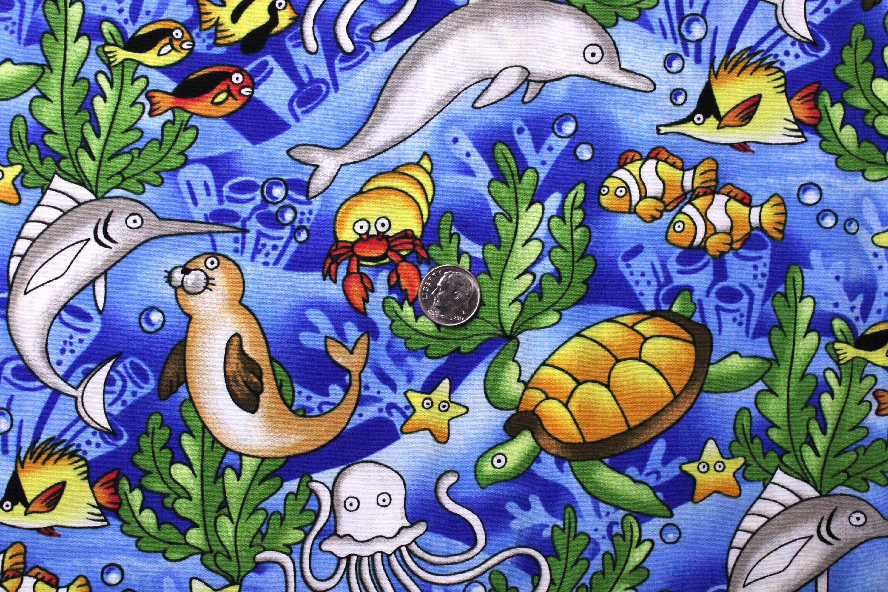 Hawaiian Blue Broadcloth Sea Animals by Trans-pacific Textiles - Etsy