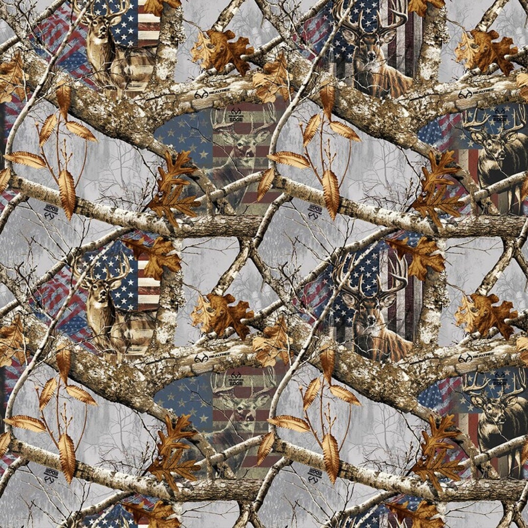 Real Tree by Sykel Enterprises Arctic Deer & Flag Fabric by the Half ...