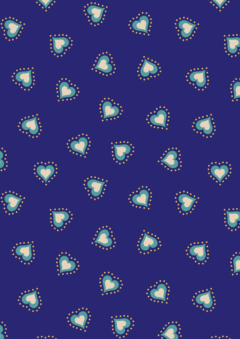 Dark Blue Hearts Fabric by Lewis & Irene - Cotton Fabric by the Half ...