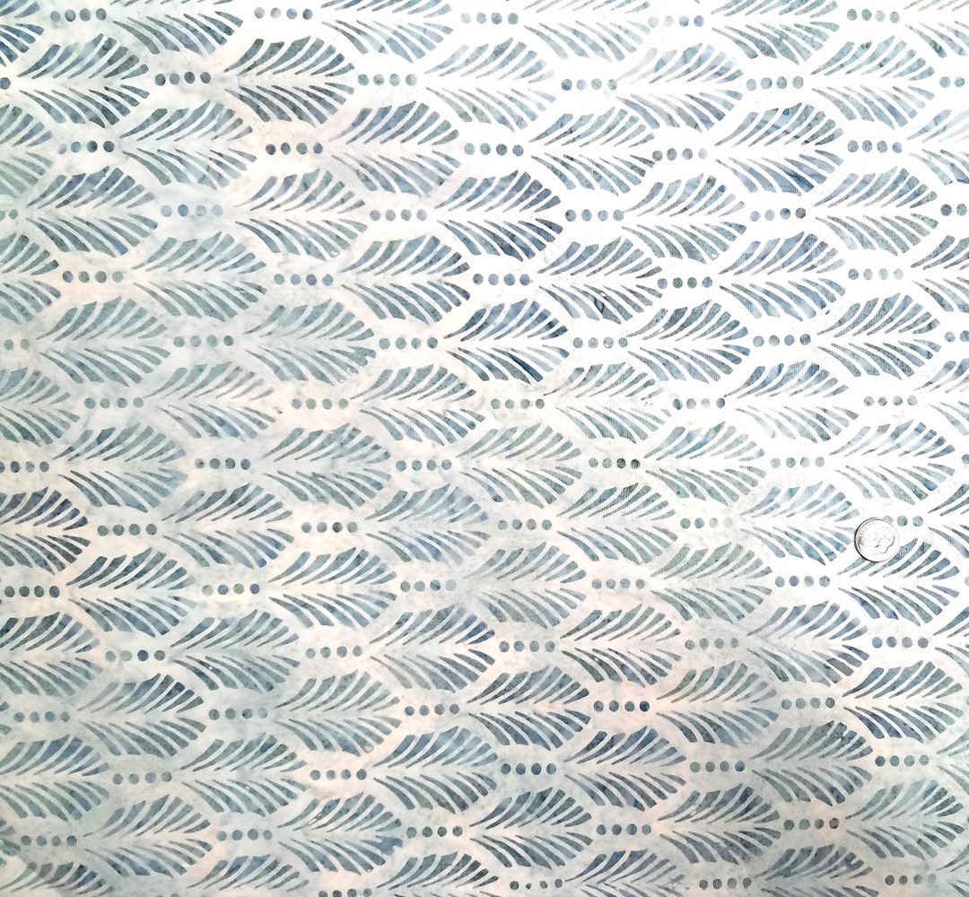 White Batik With Blue and Green Fan Pattern Batik by the Half Yard - Etsy