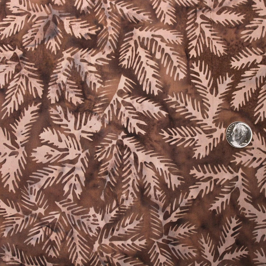 Brown Batik Fabric: Palm Leaf Print, Quilting Cotton by the Half Yard ...