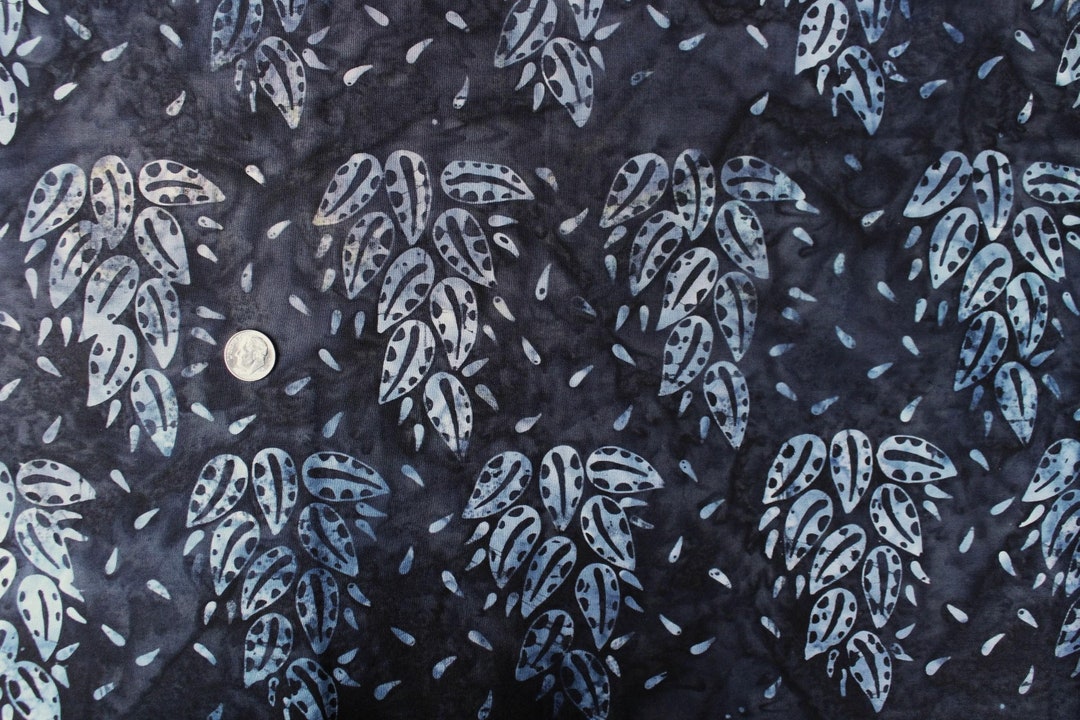 Dark Blue and Black Batik With Dark Blue and Gray Leaves Batik by the ...