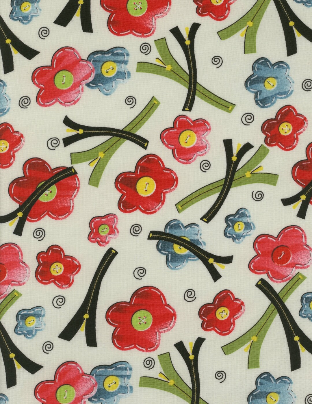 Sew What by Dana Brooks for Henry Glass & Co White Fabric With Button ...