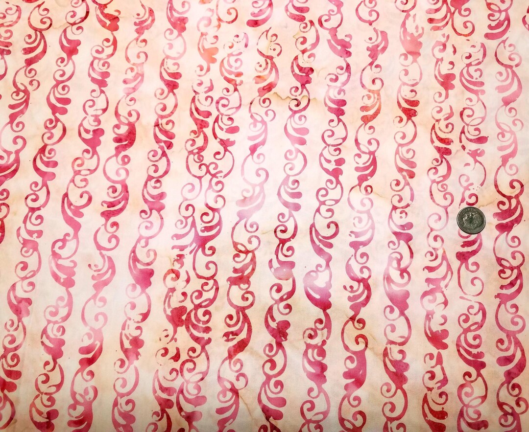 Cream and Peach Batik With Pink Scroll Pattern Batik by the Half Yard ...