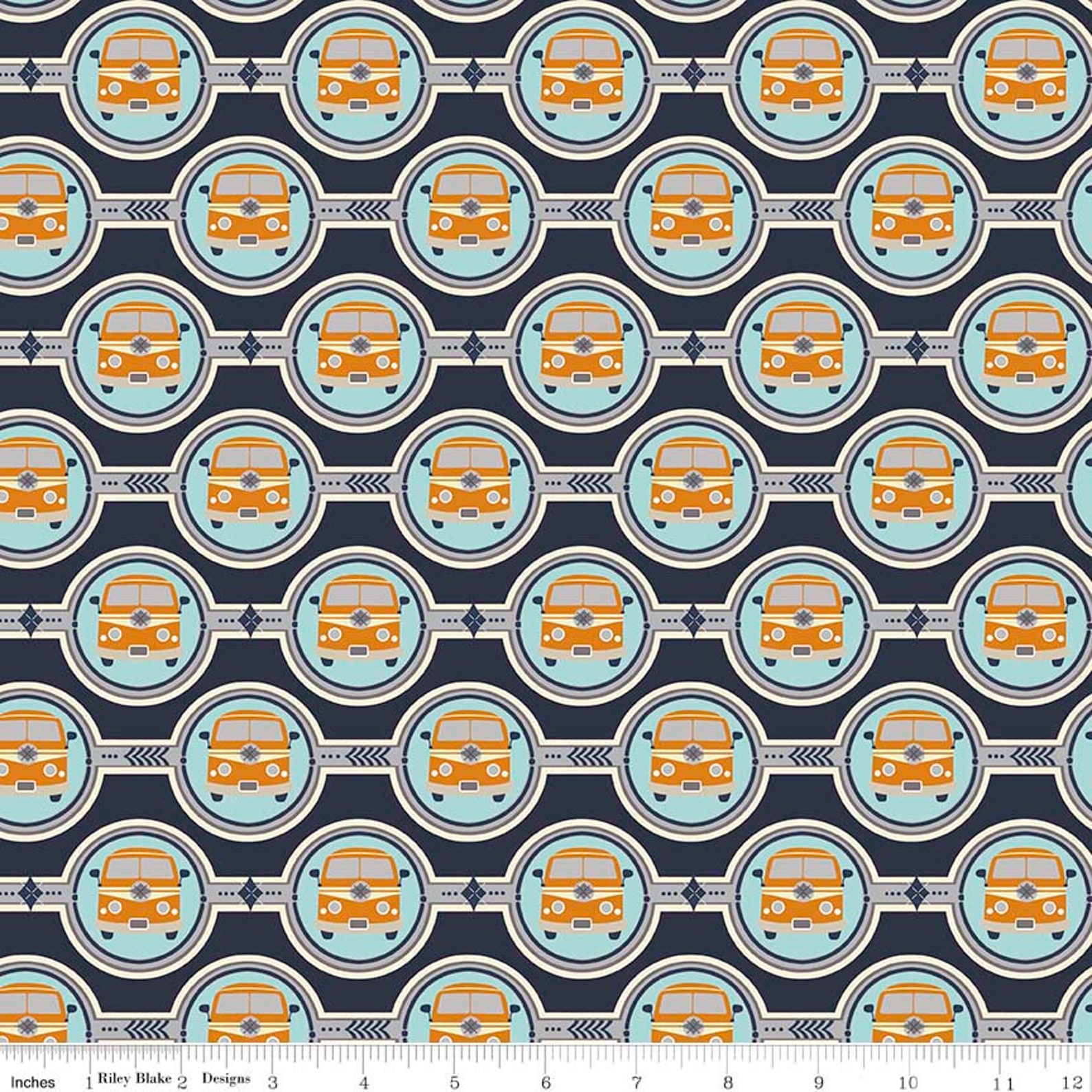 Retro Van Fabric: Keep on Groovin' Navy Blue Riley Blake Designs Fabric ...