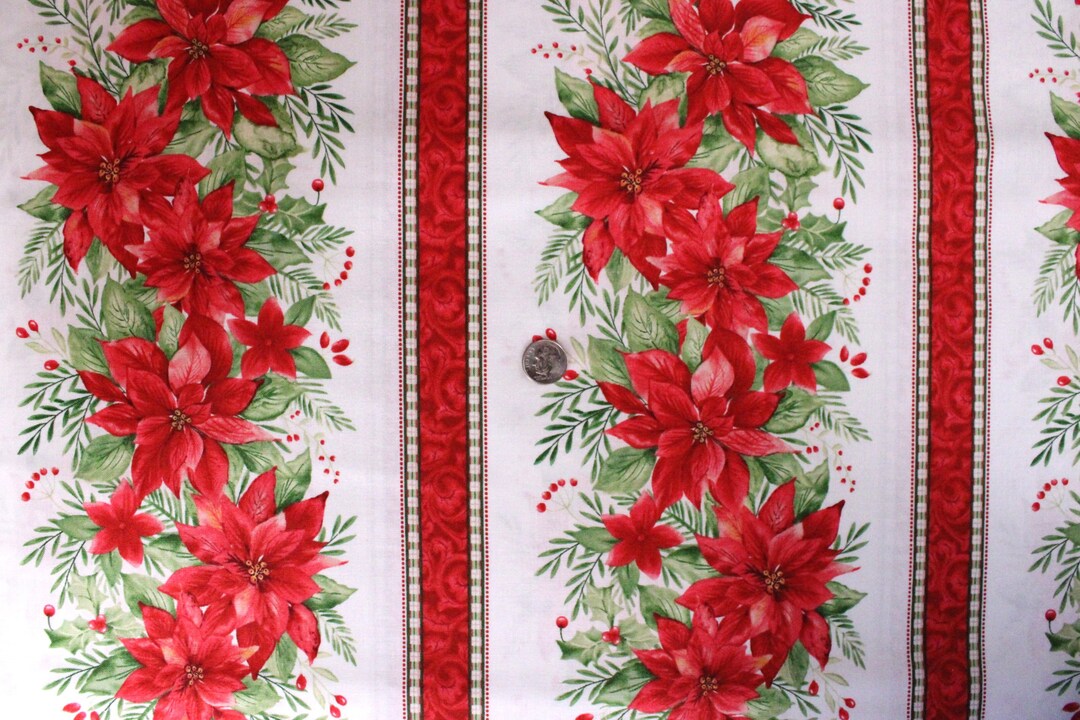 Holiday Fabric Songbird Christmas Poinsettias Pez Costa Maywood Studio ...