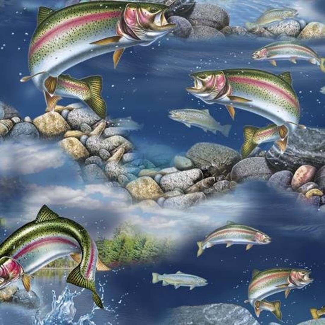 Scenic Trout Swimming Fabric Artworks XV by Jon Q Wright for QT Fabrics ...