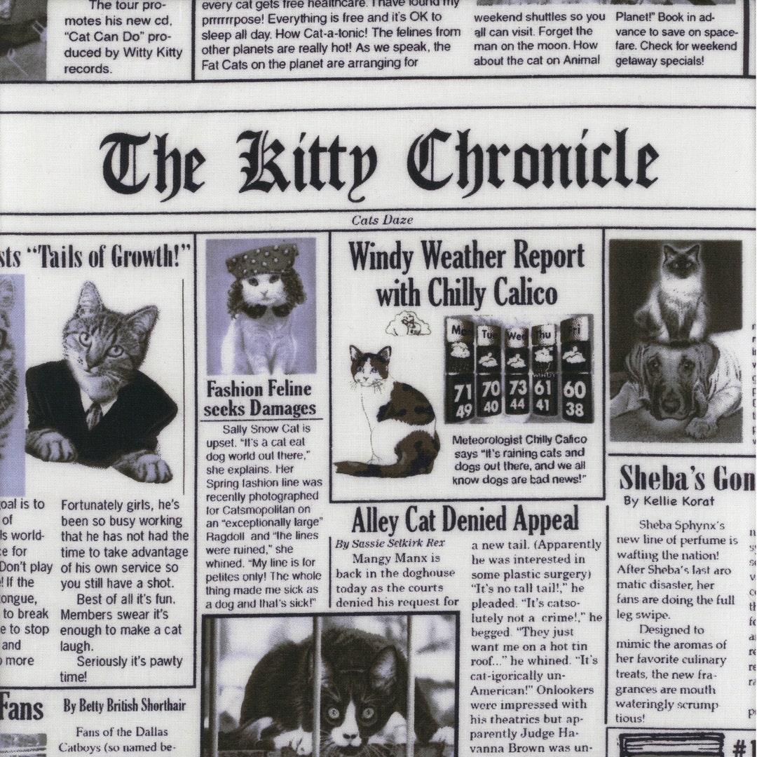 Cat Vintage Newspaper by Timeless Treasures Fabric by the Half Yard 09B ...
