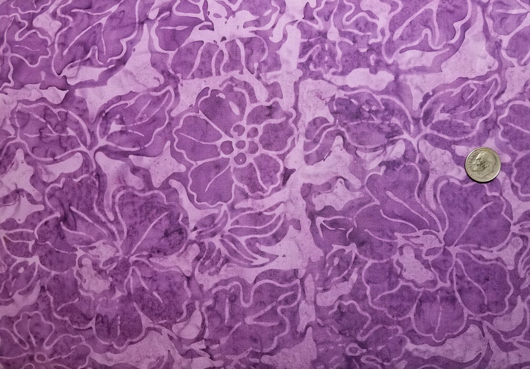 Lavendar Background With Purple Floral Pattern Batik Fabric by the Half ...
