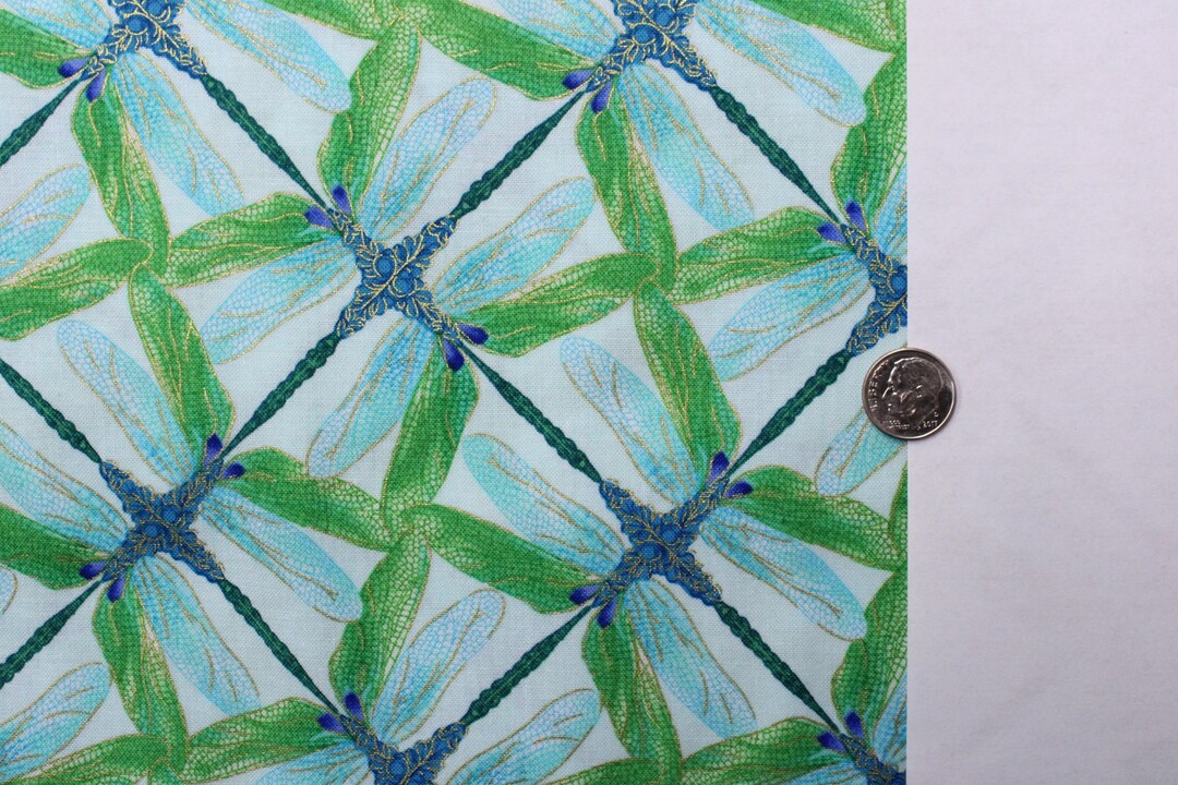 Dance of the Dragonfly Metallic Green & Blue by Kanvas Studio 13" X WOF ...