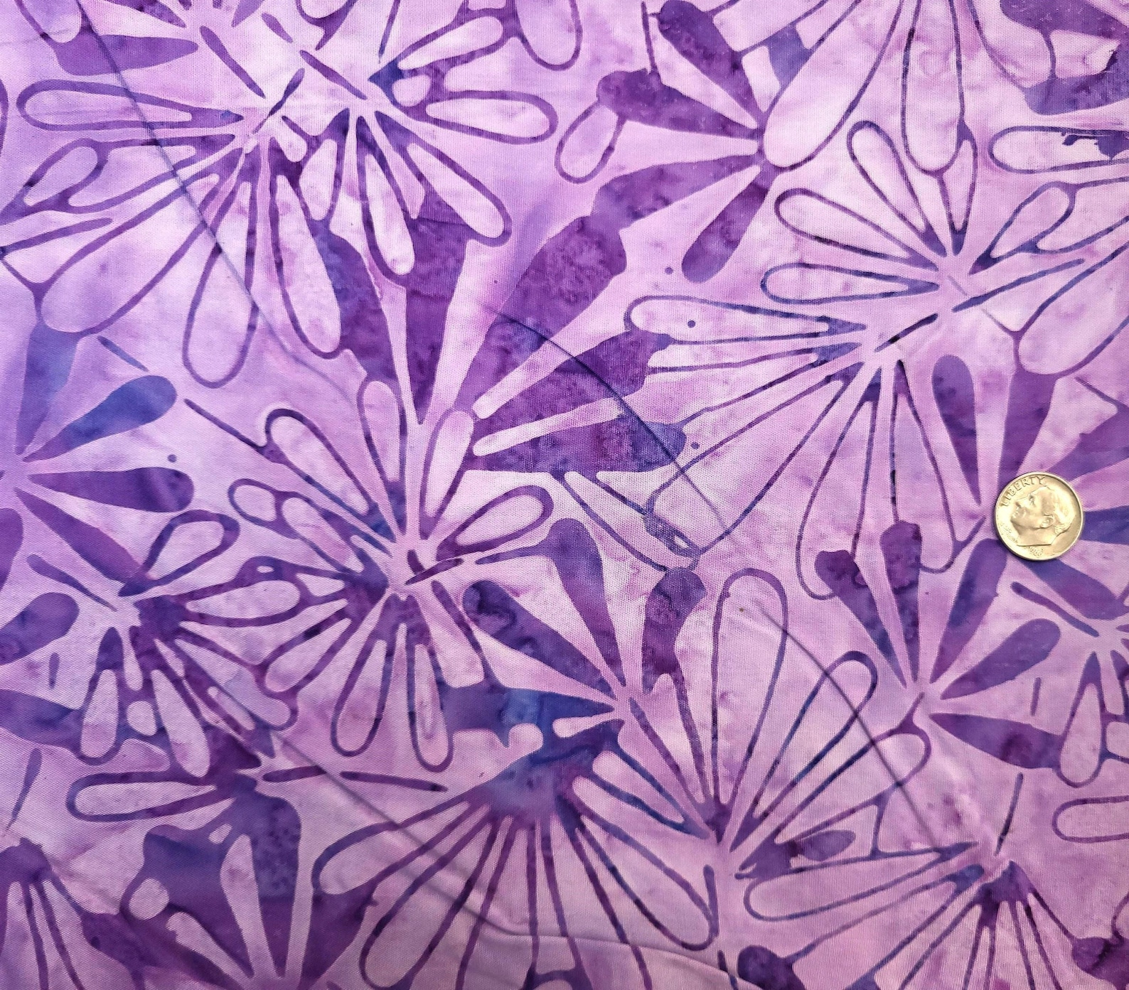 Floral Batik Fabric: Light Purple With Violet Flowers by the Half Yard ...