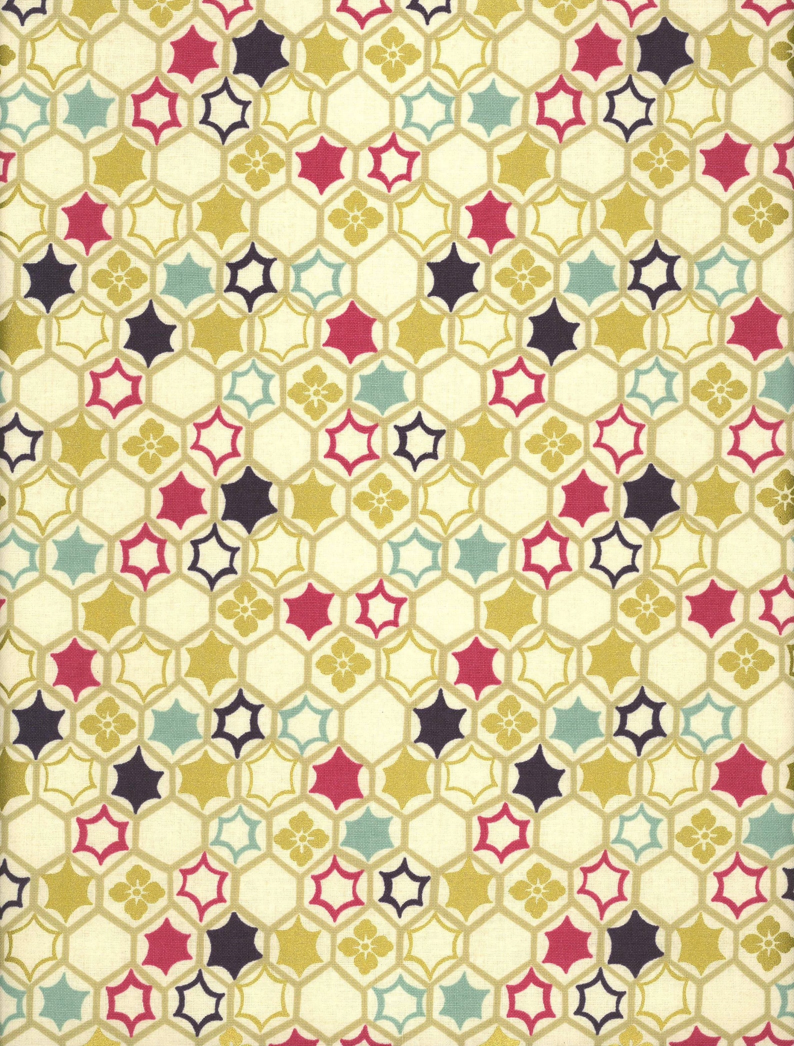 Quilt Gate Fabric: Cream Hexagon With Flowers and Stars by the Half ...