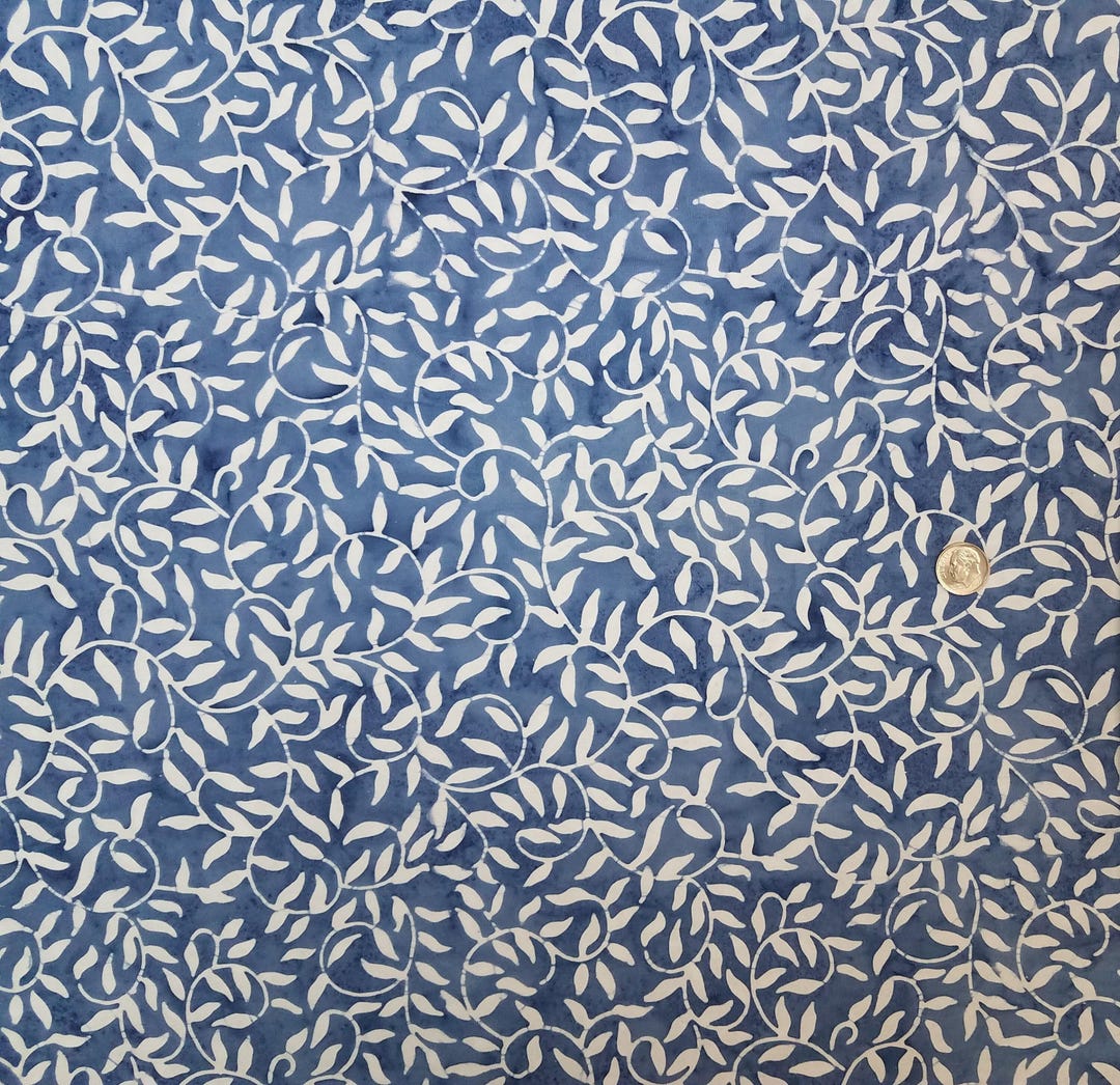 Light Blue Batik With White Leaves and Vines Batik by the Half Yard - Etsy
