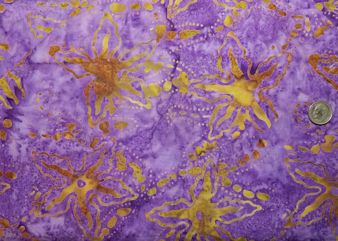 Purple With Gold Starfish Shapes by Majestic Batik Fabric by the Half ...