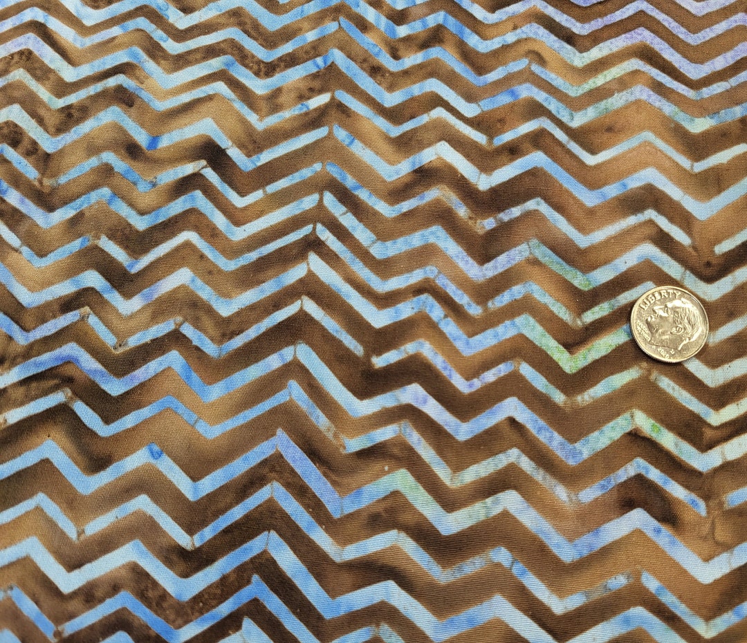 Brown Background With Blue Zigzag by Mirah Batik Fabric by the Half ...