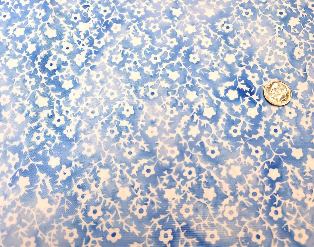 Light Blue Batik With White Flowers Batik by the Half Yard - Etsy