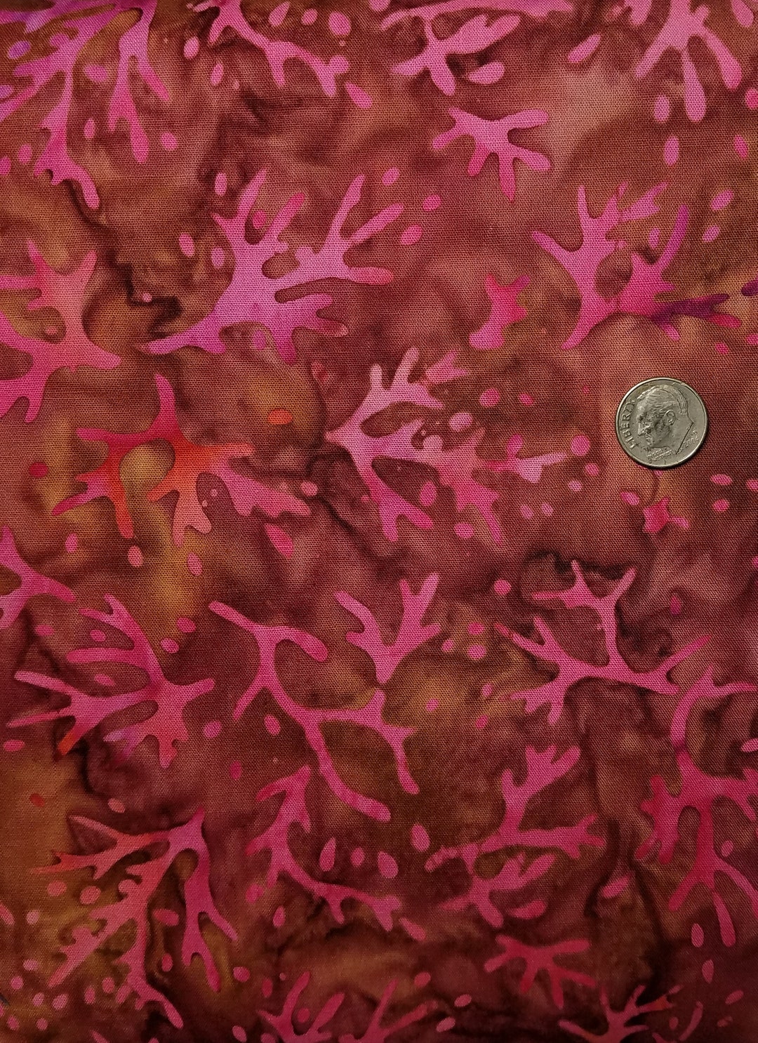 Brown Background With Pink Coral Print Batik Fabric by the - Etsy