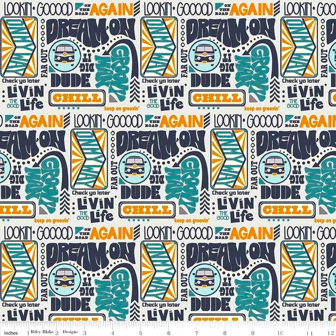 Hippie Van Fabric: Keep on Groovin' Riley Blake Design by the Half Yard ...