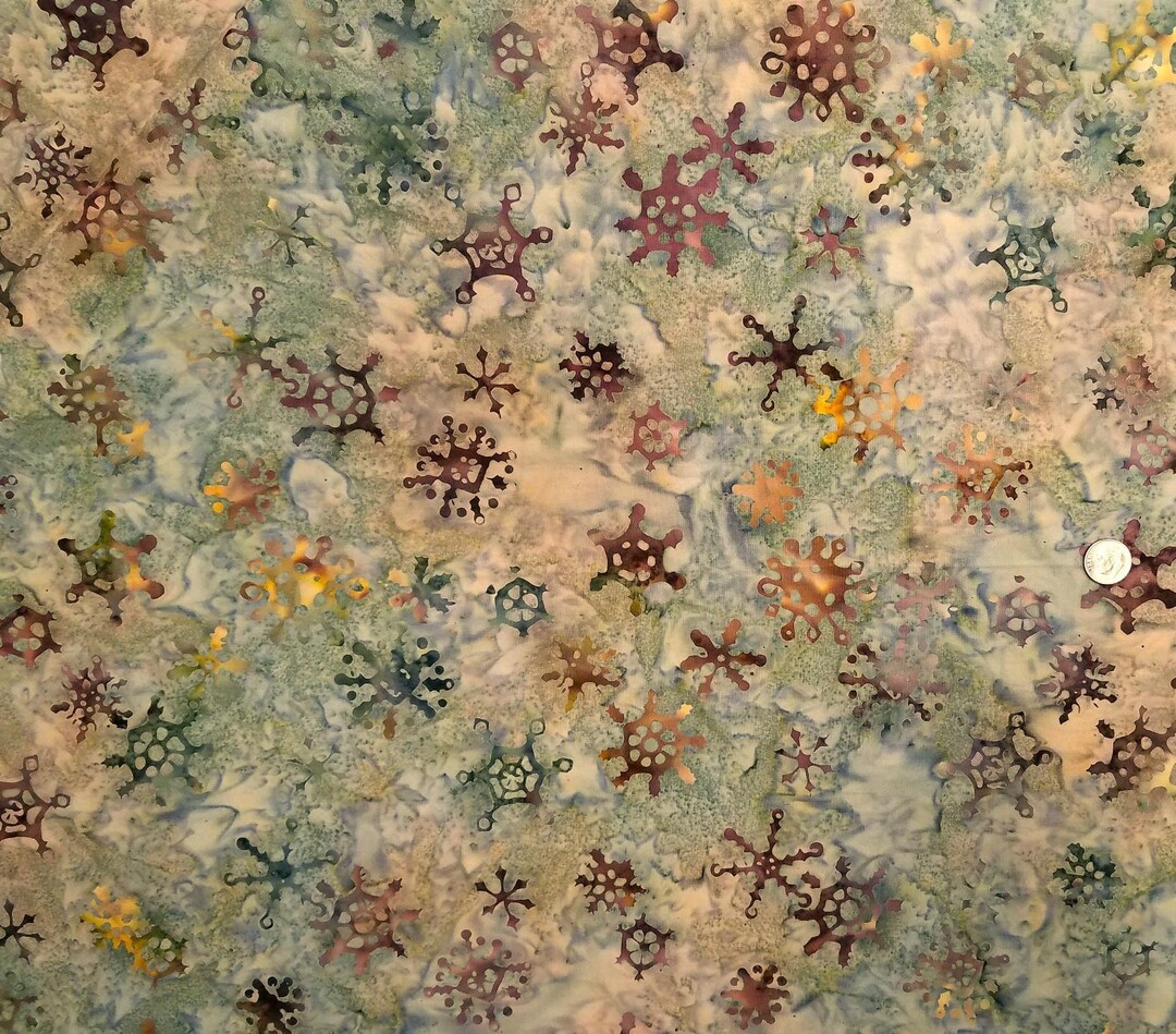 Light Blue, Green, and Purple Watercolor Batik With Various Snowflakes Batik by the Half Yard - Etsy