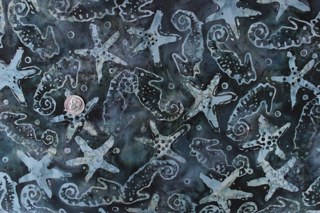 Dusty Dark Blue Background With Sea Creature Pattern Batik Fabric by ...