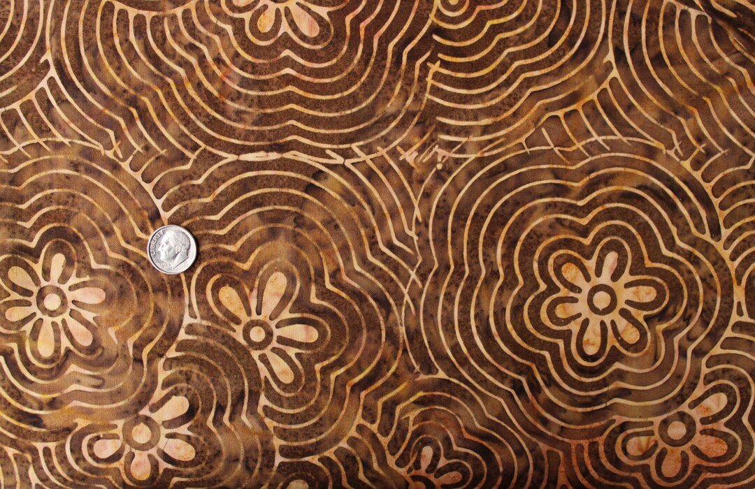 Brown Watercolor Batik Cream and Tan Floral Design Batik Fabric by the ...