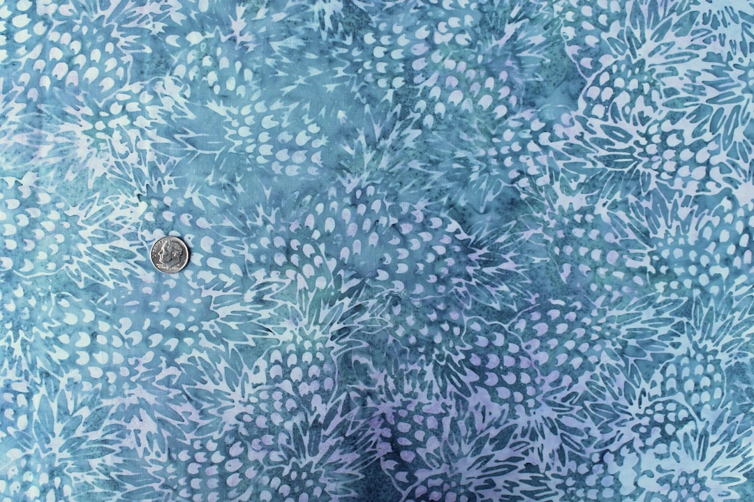 Light Blue Batik With Purple and White Pineapple Print Fabric by the ...