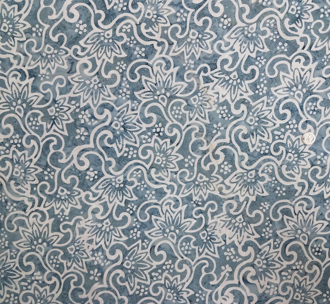 Light Blue Batik With White Floral Pattern Batik by the Half Yard - Etsy