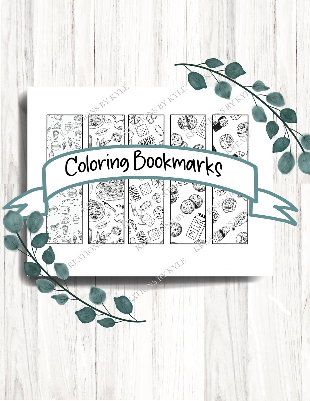 PRINTABLE Bookmark Coloring Page - Food Theme - DIY Bookmarks - 5 ...
