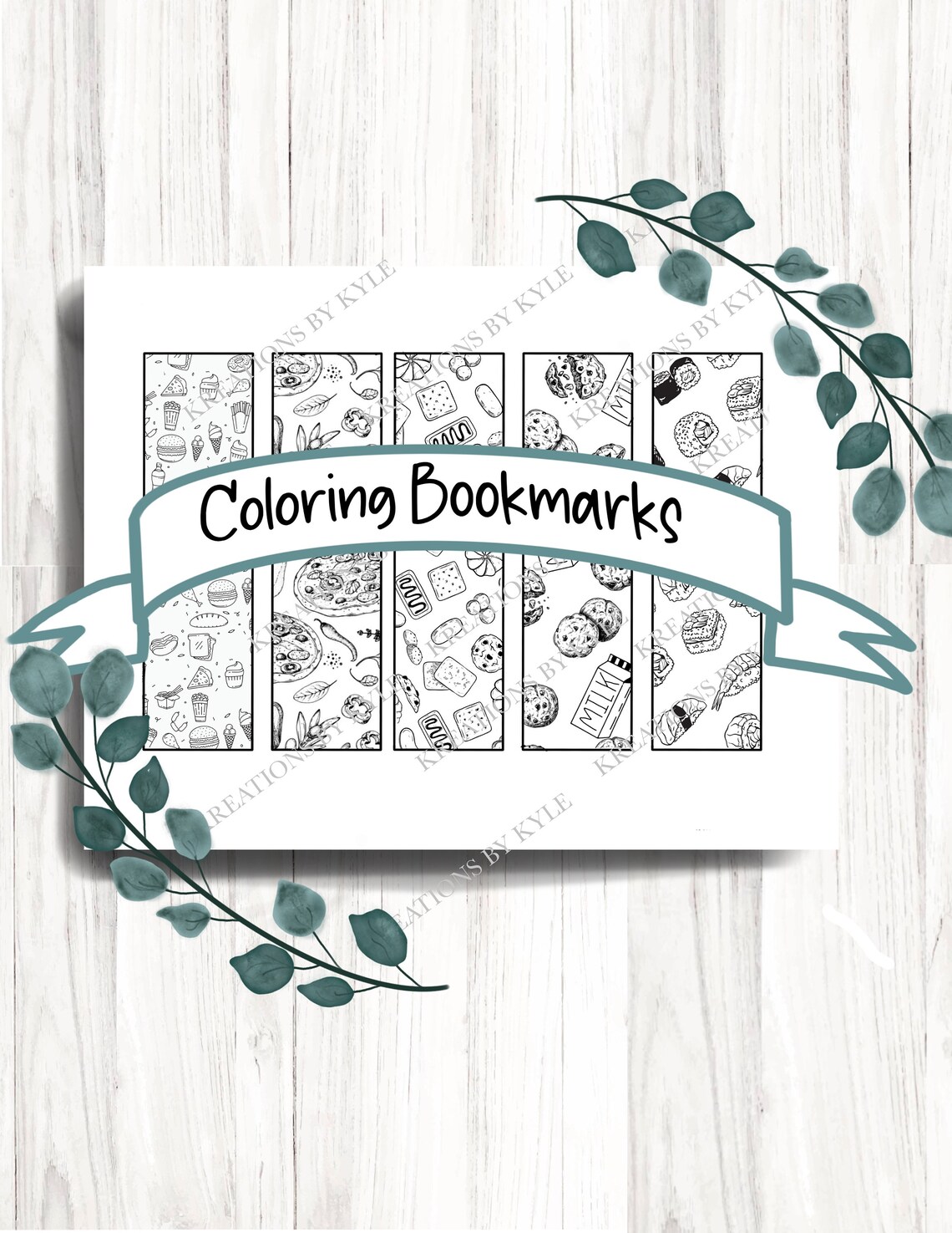 PRINTABLE Bookmark Coloring Page - Food Theme - DIY Bookmarks - 5 ...